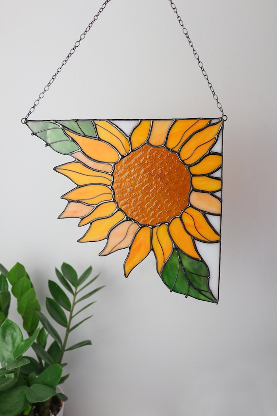 Corner Panel Yellow Sunflower Suncatcher. Stain Glass Tiffany - Etsy
