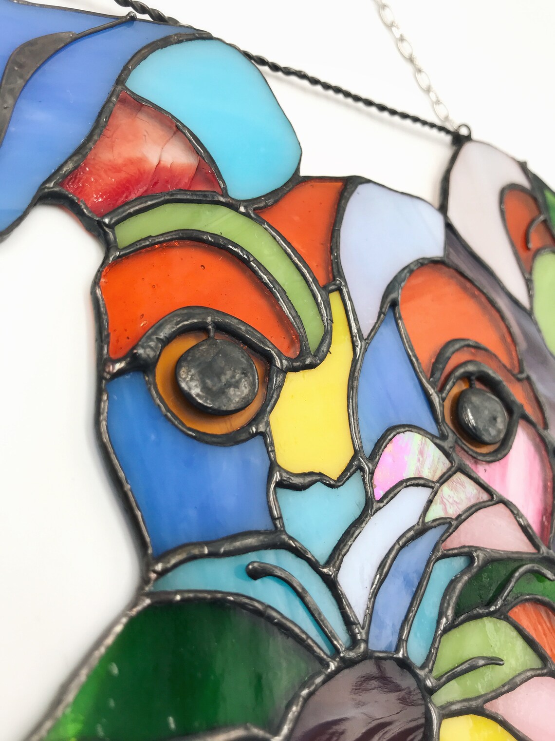 Stained Glass Portrait Dog Custom Art Face Suncatcher Home | Etsy