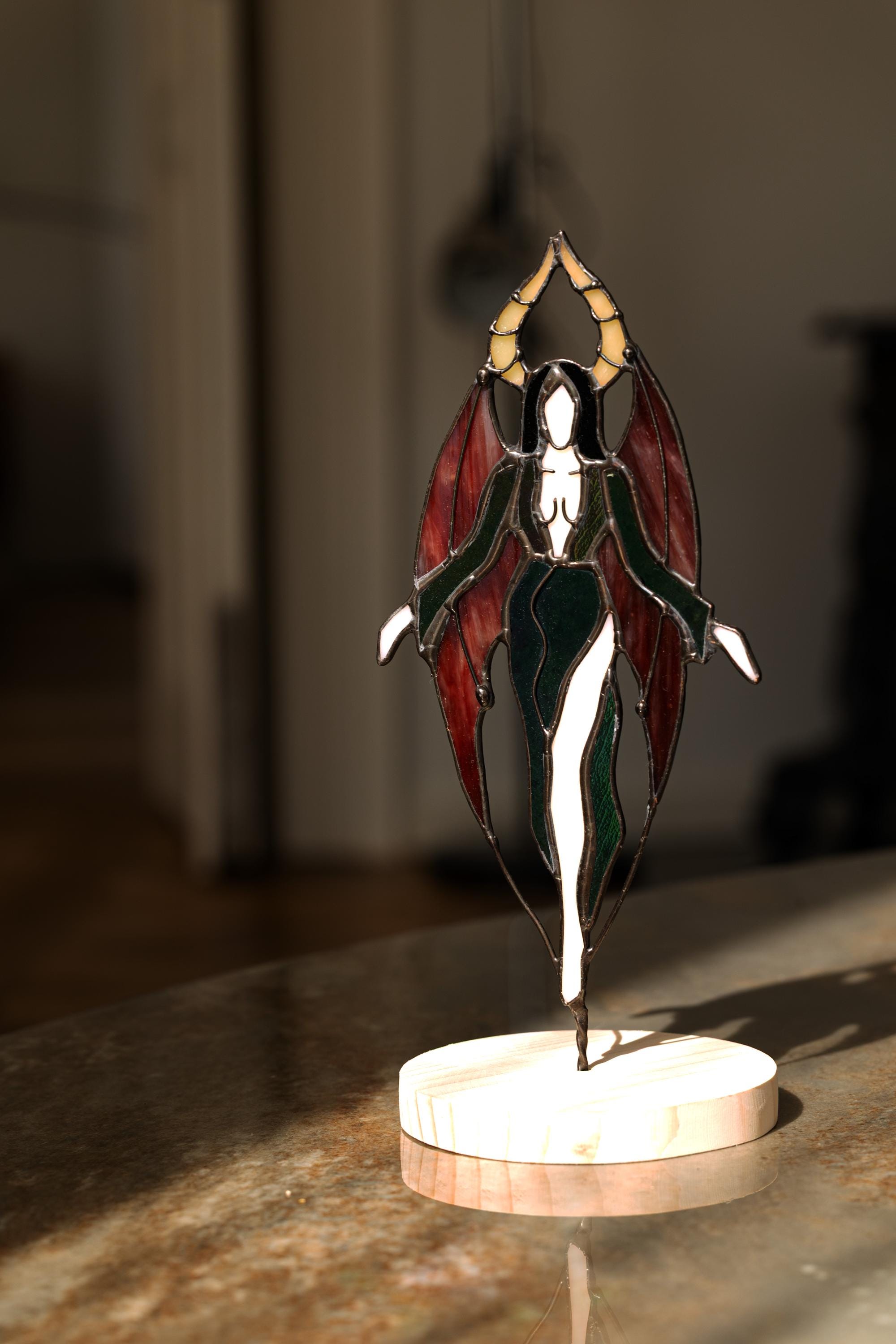 Stained Glass Fallen Angel Woman – Gothic Fantasy Stand, Dark Goddess ...