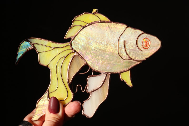 Goldfish Suncatcher Stained Glass Gold Fish Decor Home House - Etsy