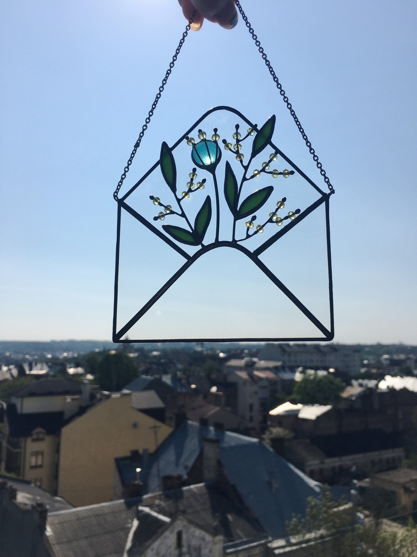 Stained Glass Green Clear Envelope Suncatcher Woman Gift Home - Etsy