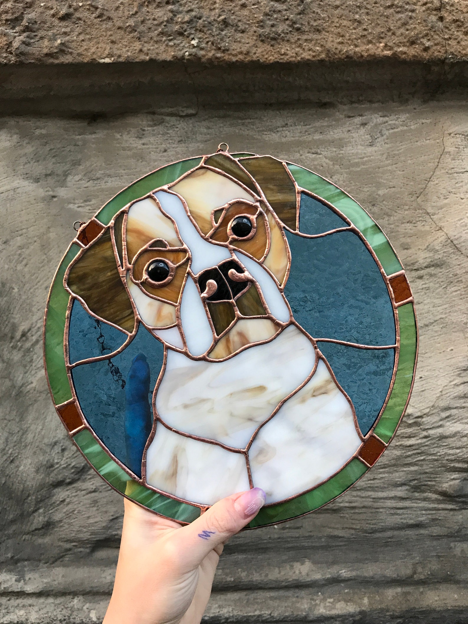 Stained Glass Dog Art Custom Suncatcher Tiffany Iridescent - Etsy