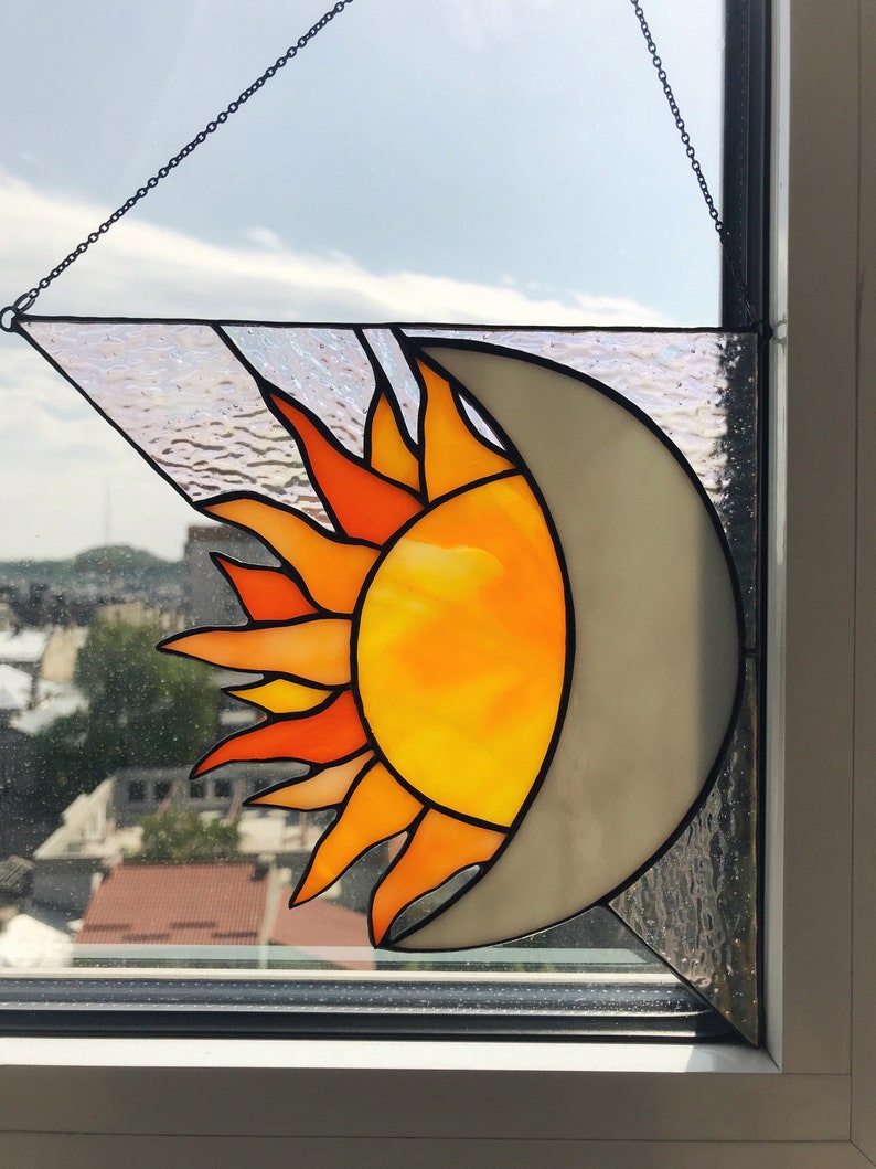Corner Panel Yellow Sun Moon Suncatcher. Stain Glass Tiffany - Etsy
