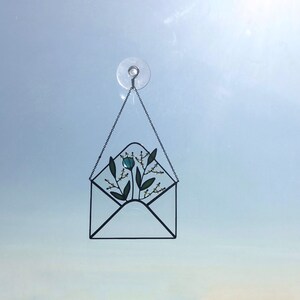 Stained Glass Green Clear Envelope Suncatcher Woman Gift Home Decor Art ...