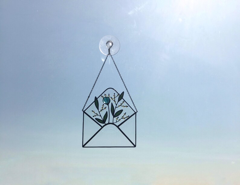 Stained Glass Green Clear Envelope Suncatcher Woman Gift Home - Etsy