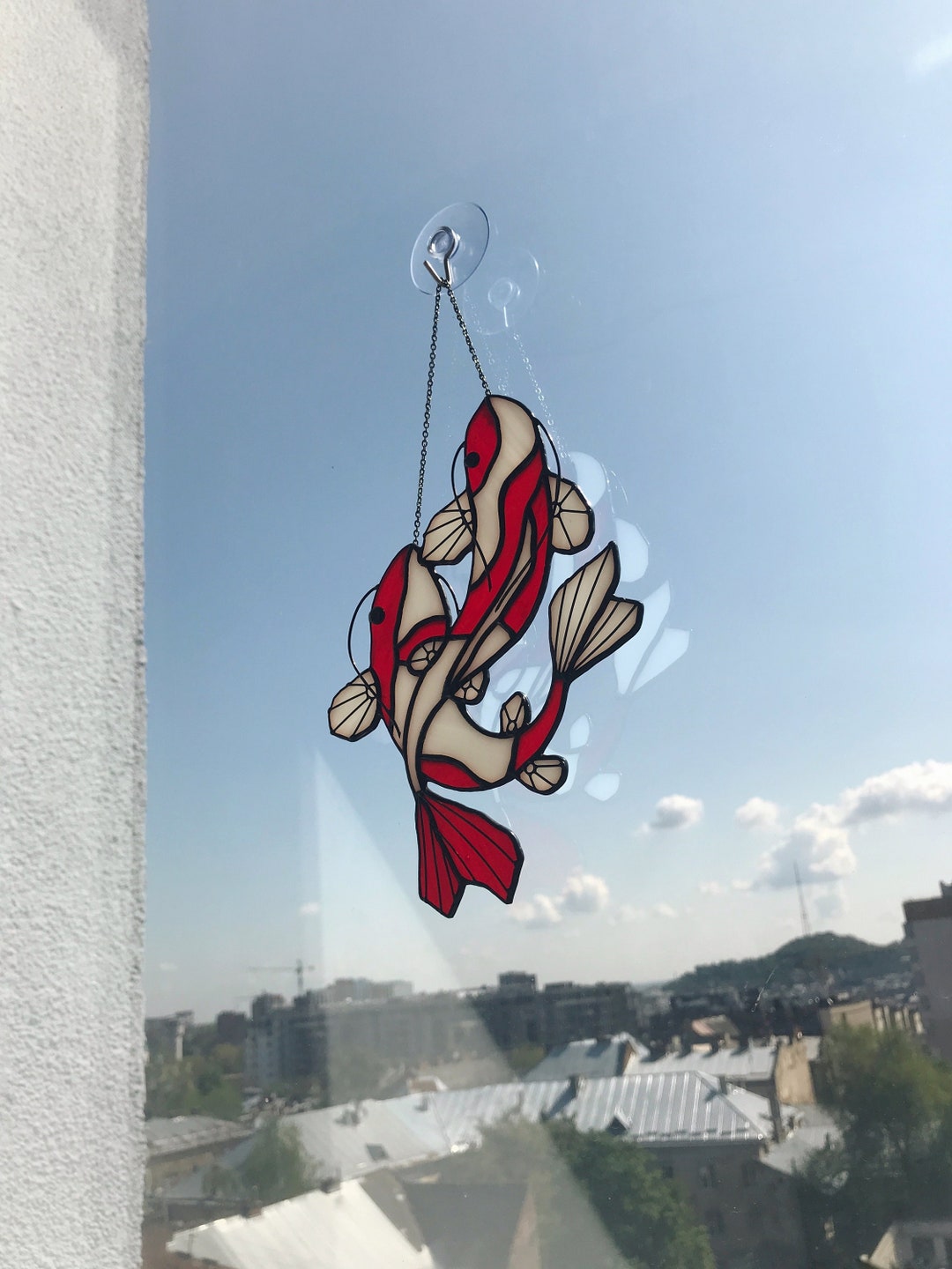 Stained Glass Red Fish Fancy Carp Suncatcher Christmas Gift Farmhouse ...