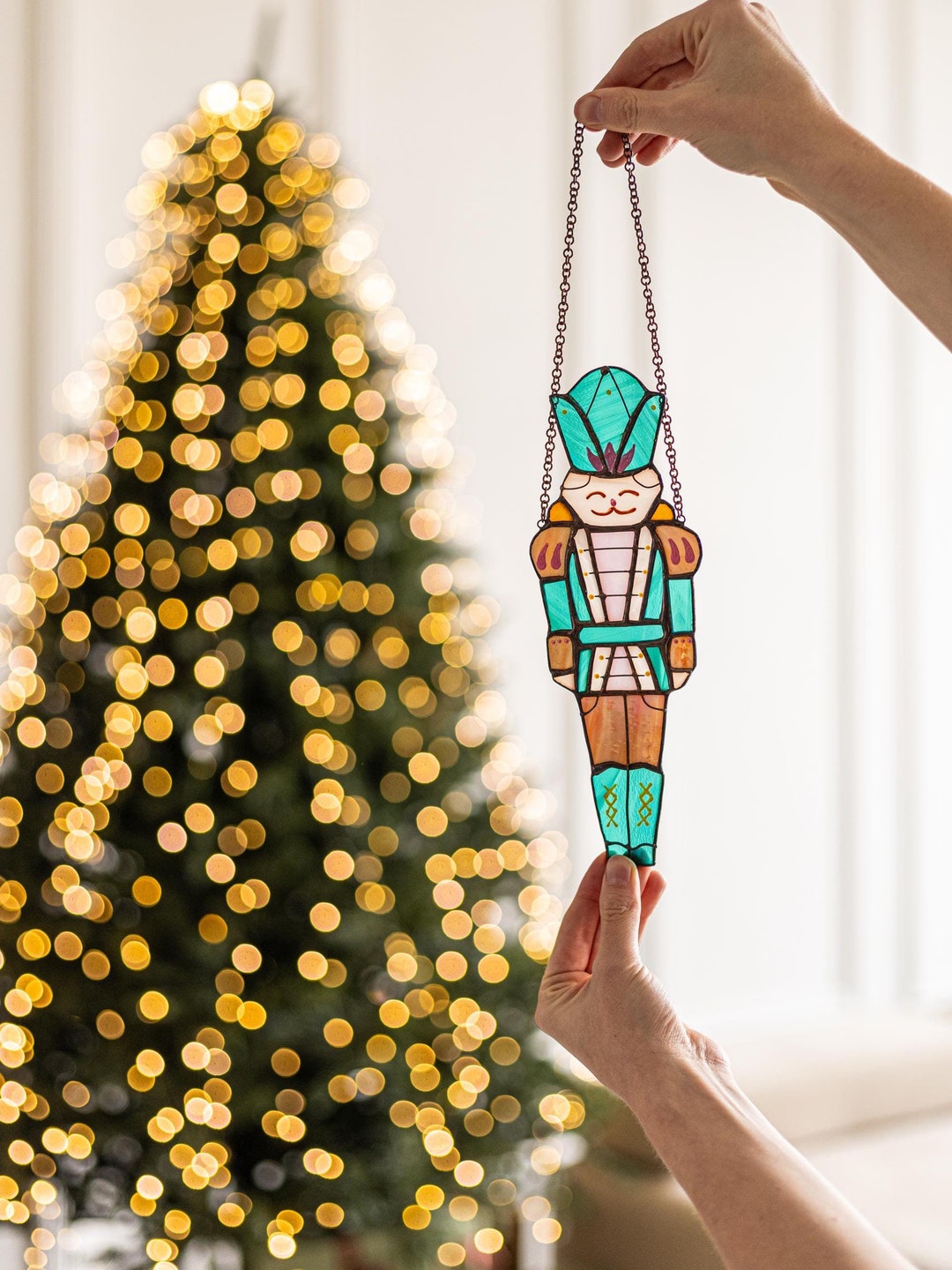 Christmas Stained Glass Nutcracker, Holiday New Year Suncatcher Home ...