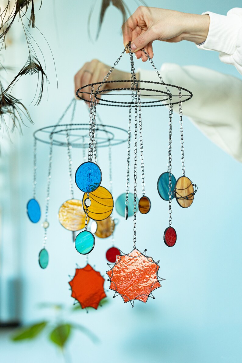 Round Dream Sun Catcher Planets Suncatcher Solar System Stained Glass ...