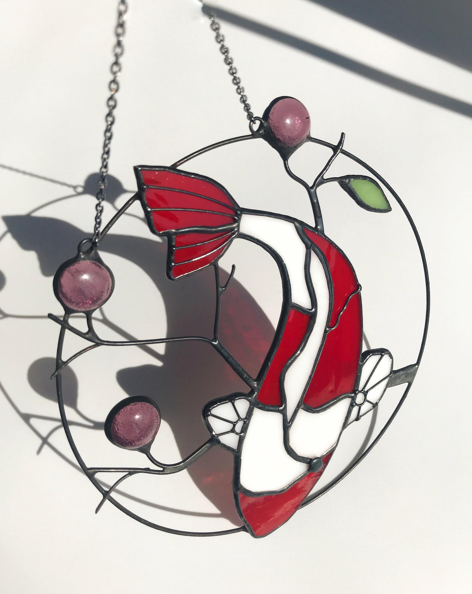 Stained Glass Red Fish Fancy Carp Suncatcher Tiffany Gift Farmhouse ...