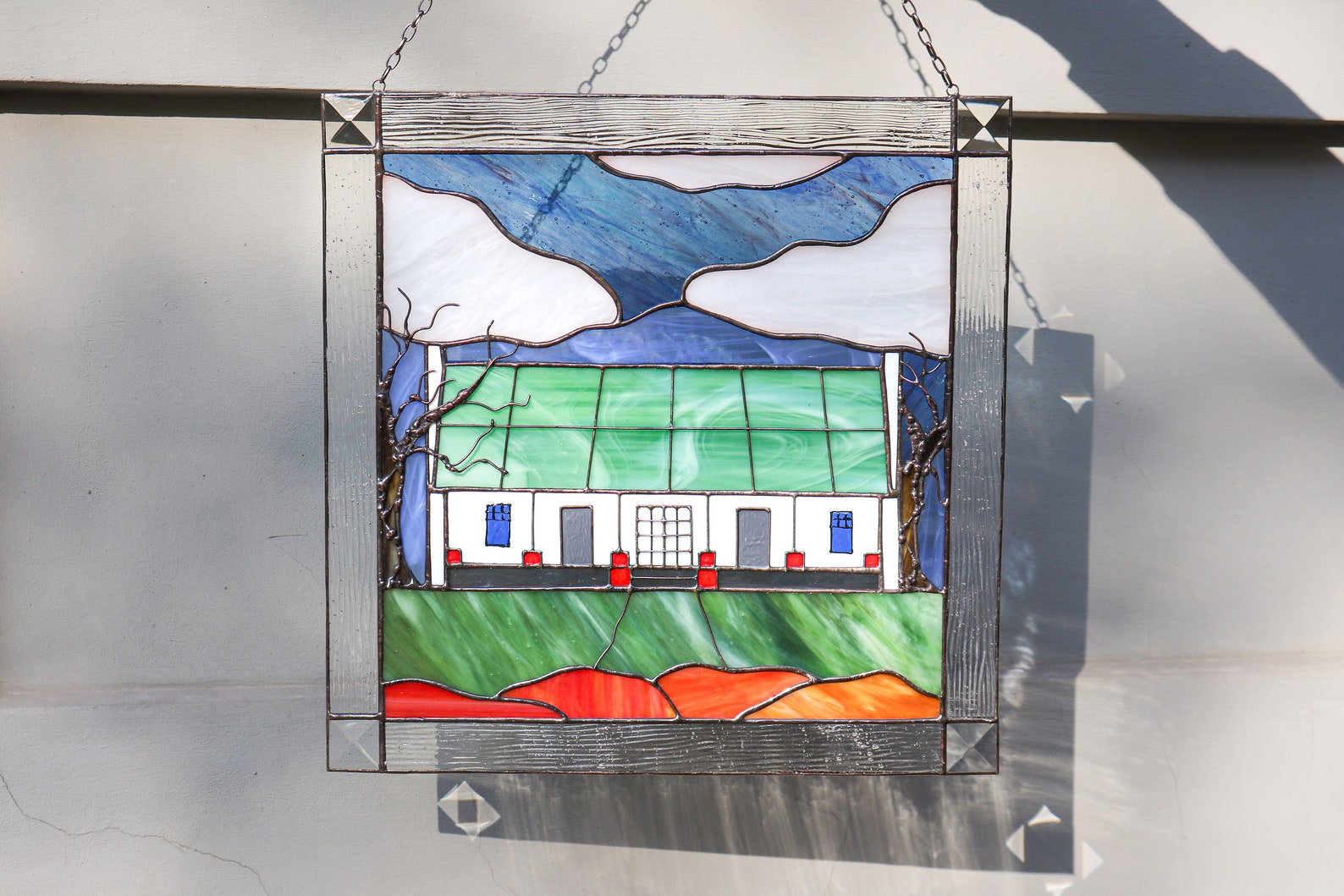 Custom Stained Glass Panel House Picture Home Wall Hanging Suncatcher ...
