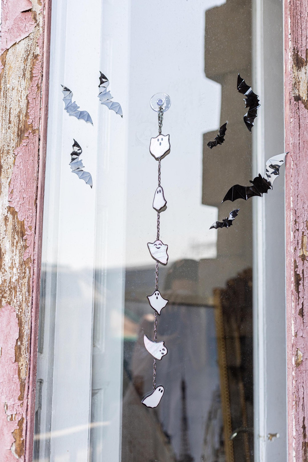 Halloween Stained Glass Ghosts Suncatcher Home House Decor Window Wall ...