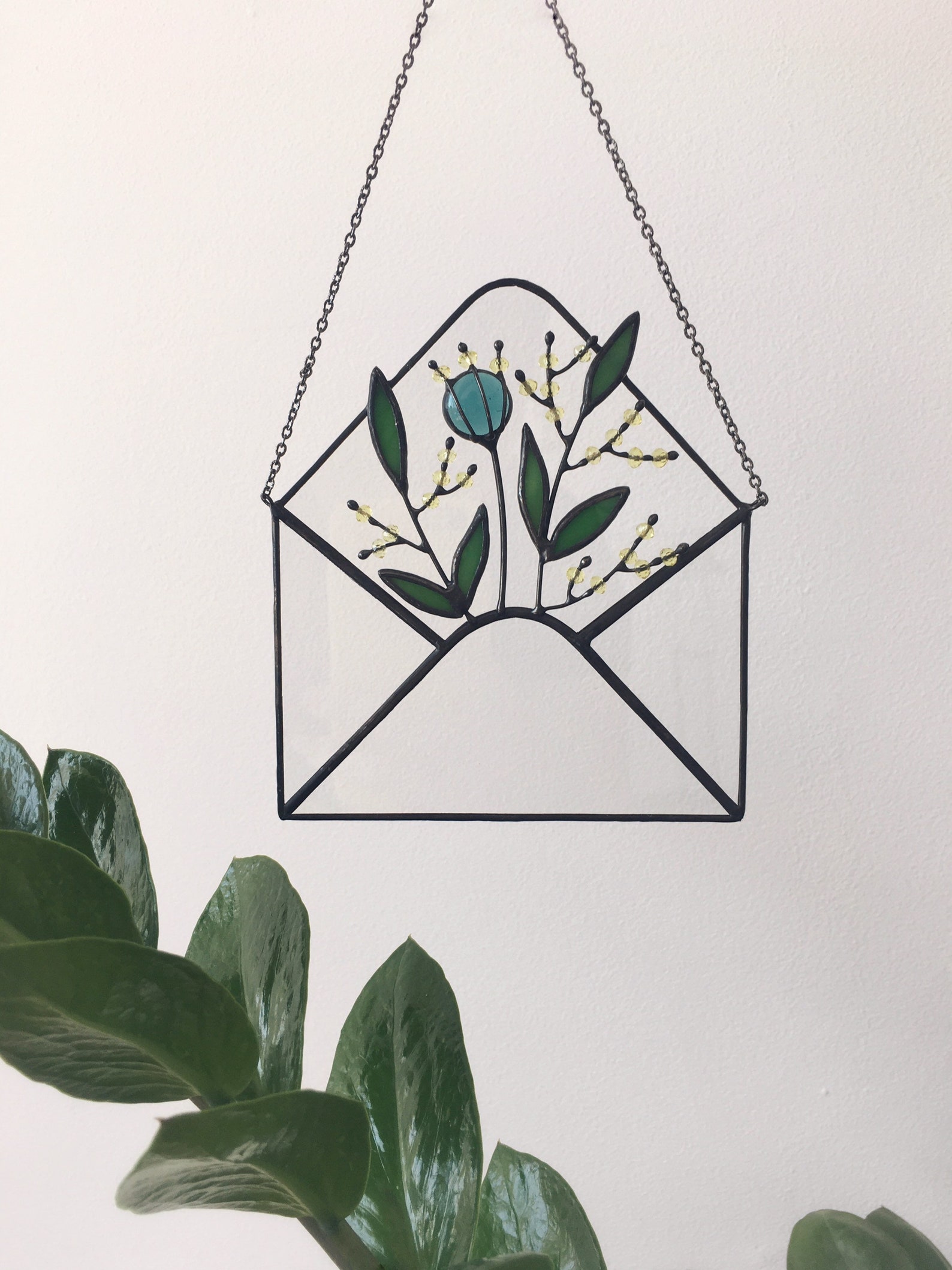 Stained Glass Green Clear Envelope Suncatcher Woman Gift Home - Etsy