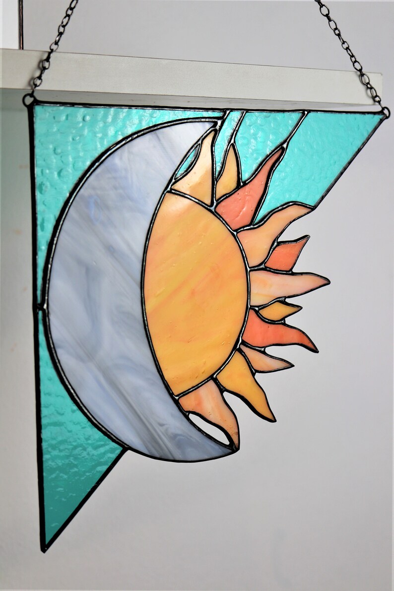 Corner Panel Yellow Sun Moon Suncatcher. Stain Glass Tiffany | Etsy