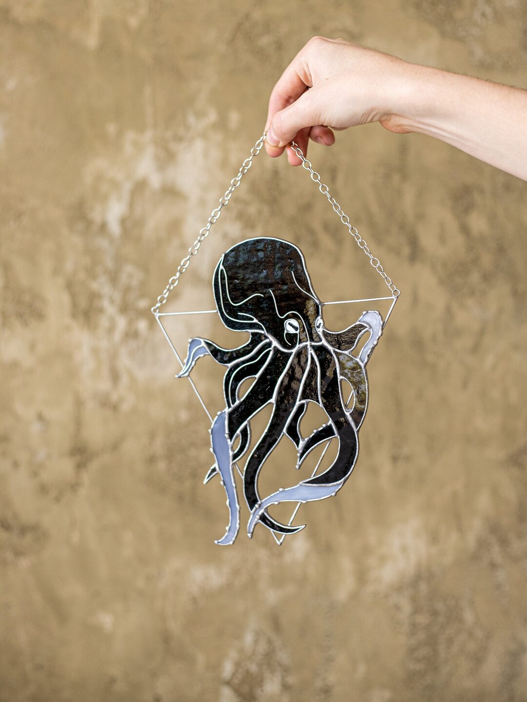 Black Octopus Stained Glass Halloween Suncatcher. Window Wall Hangings ...