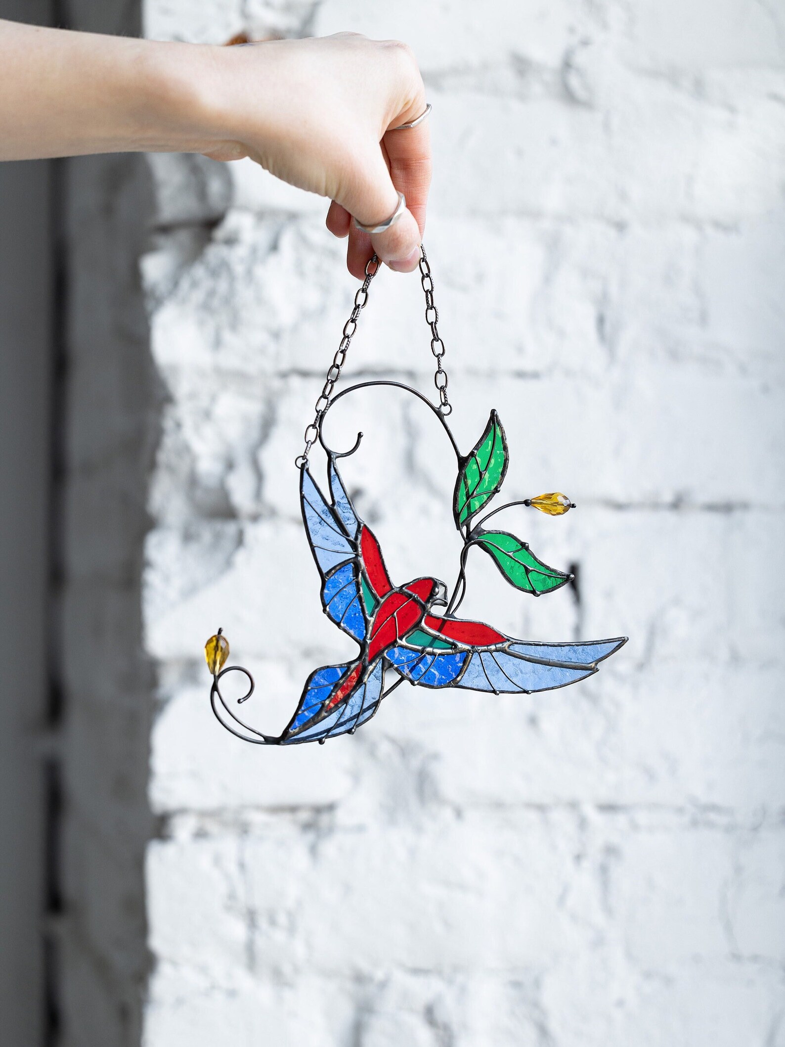 Red Parrot Stained Glass Sun Catcher Bird Suncatcher Sister Gift Window ...