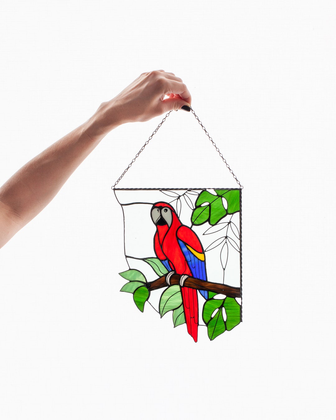 Corner Parrot Suncatcher Popinjay Stained Glass Home House Decor Window ...