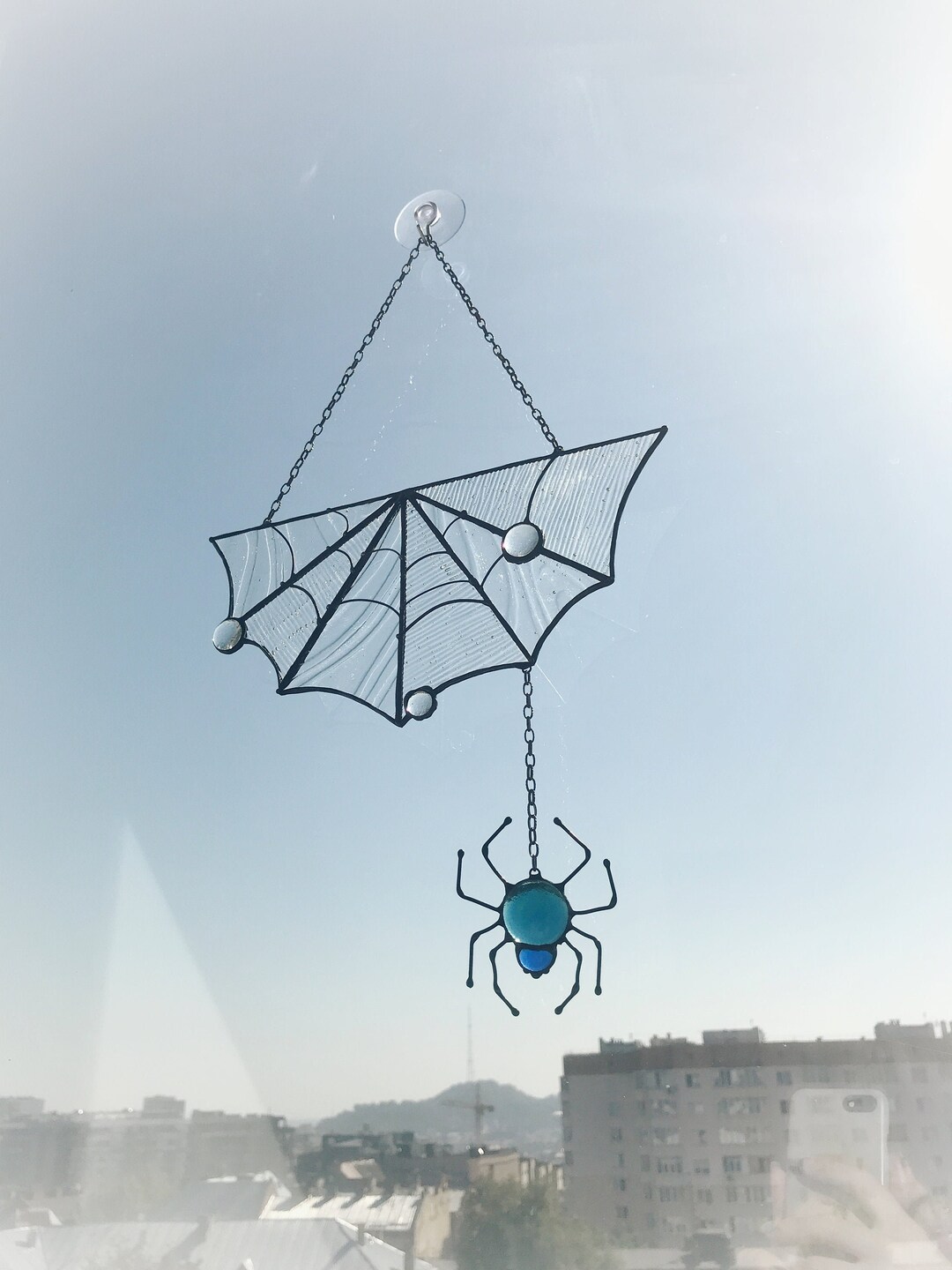 Halloween Stained Glass Spider Web Cobweb Net Suncatcher Black Home ...