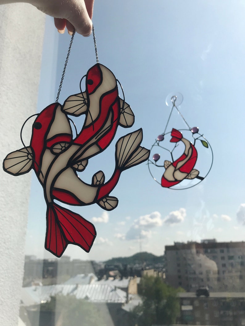 Stained Glass Red Fish Fancy Carp Suncatcher Panel Tiffany - Etsy