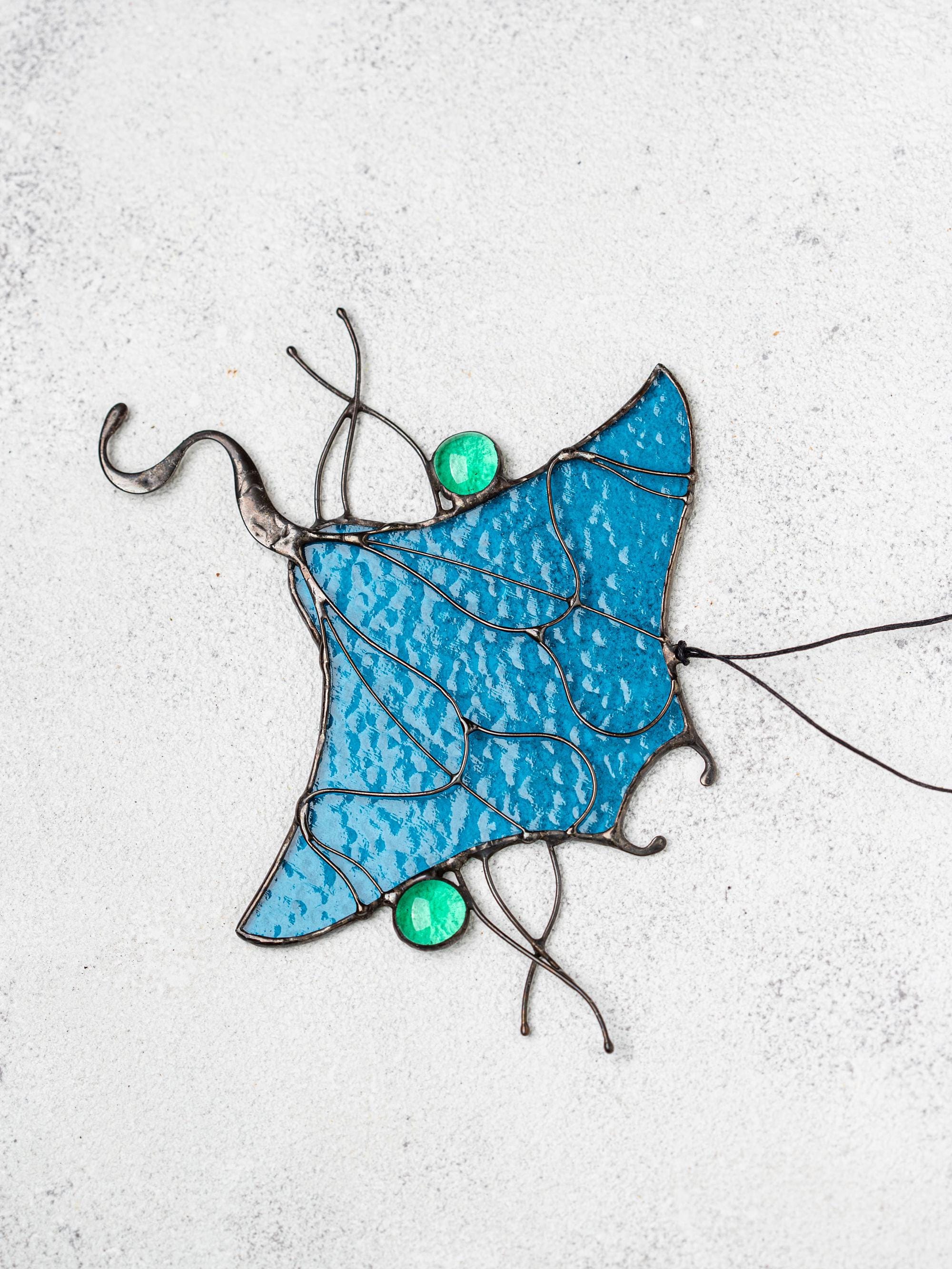 Stingray Stained Glass Suncatcher. Blue Sun Catcher Mini Manta Home ...