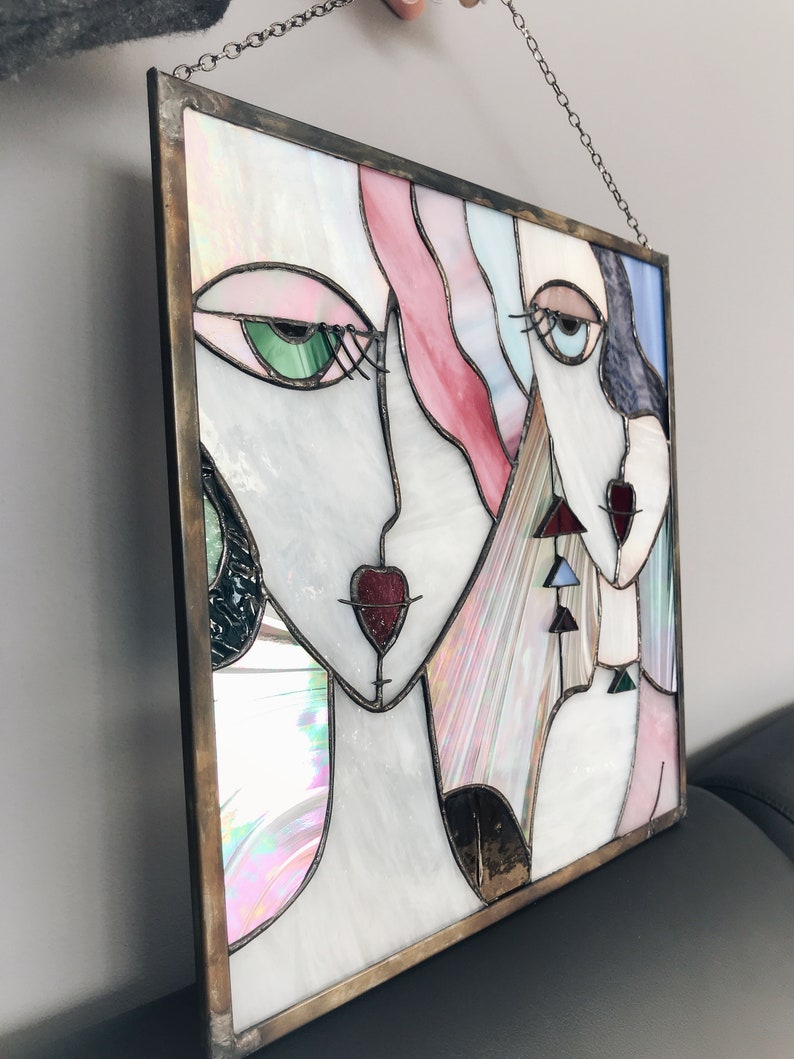 Stain Glass Panel Portrait Picture Of Girl Pendant Hanging Etsy