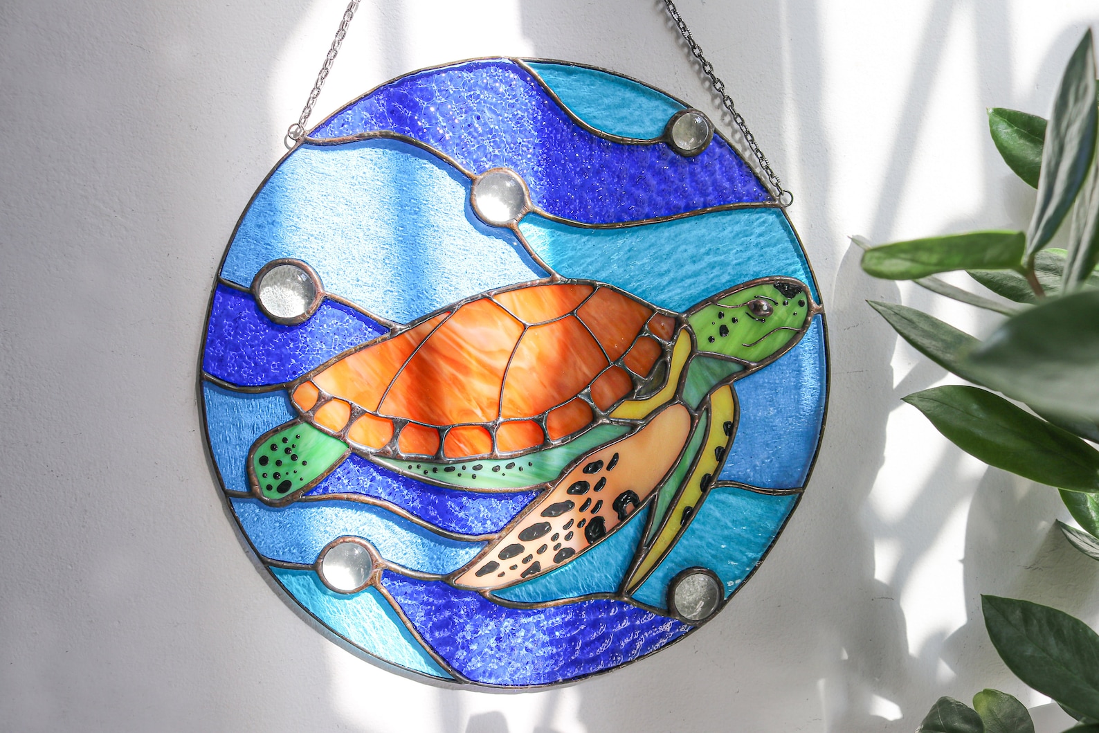 Turtle Suncatcher Stained Glass Panel Decor Green Home House - Etsy
