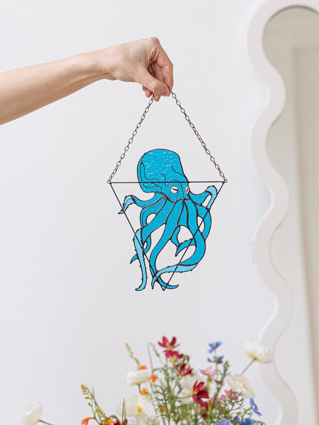 Blue Octopus Stained Glass Suncatcher. House Home Decor. Window Wall ...