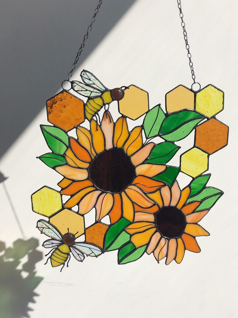 Yellow Corner Honeycomb Bee Panel Sunflower Suncatcher - Etsy