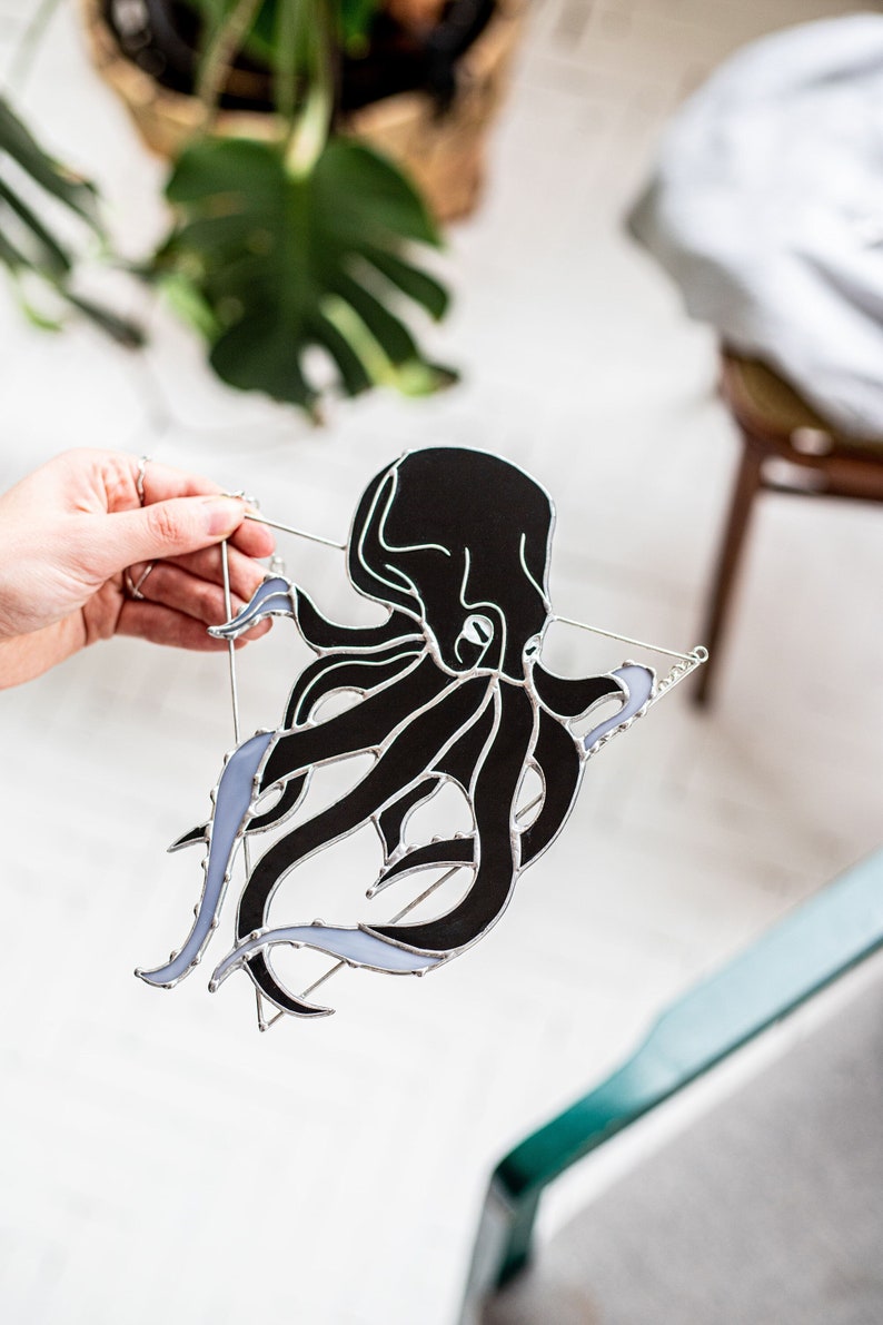 Black Octopus Stained Glass Halloween Suncatcher. Window Wall - Etsy