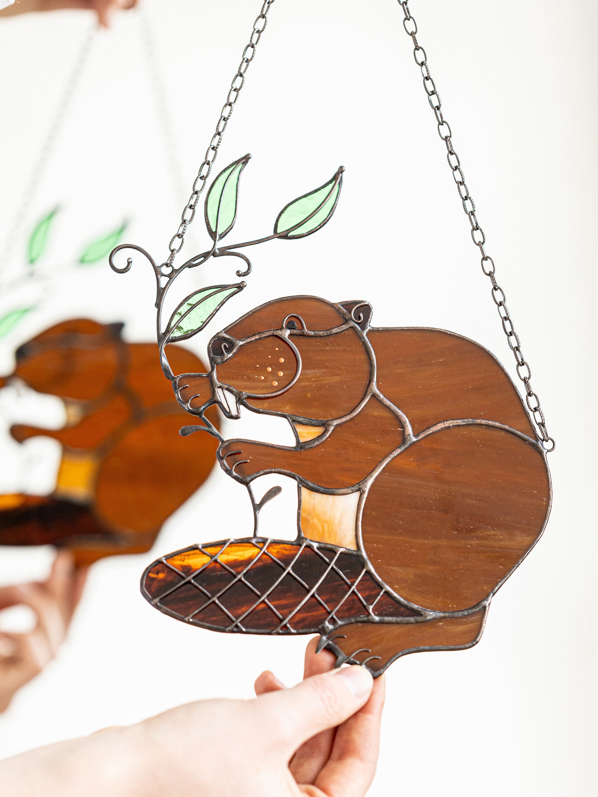 Stain Glass Beaver, Window Hanging Sun Catcher, Castor Wall Glass Art ...