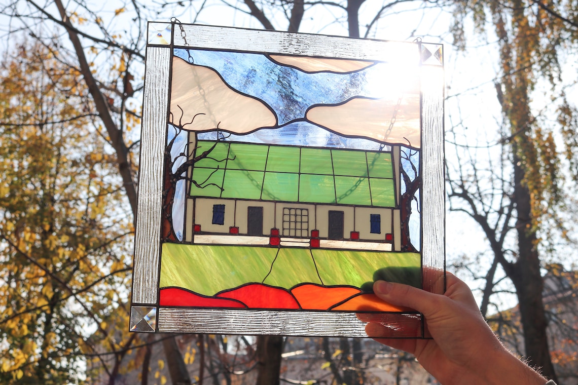 Custom Stained Glass Panel House Picture Home Wall Hanging | Etsy