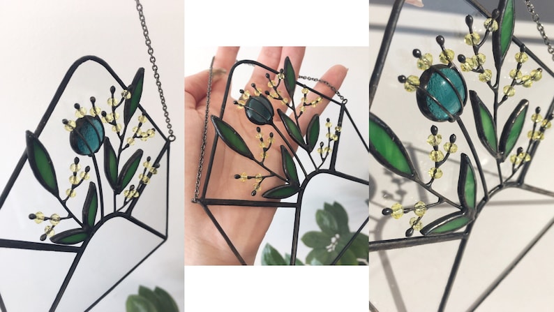 Stained Glass Green Clear Envelope Suncatcher Woman Gift Home - Etsy