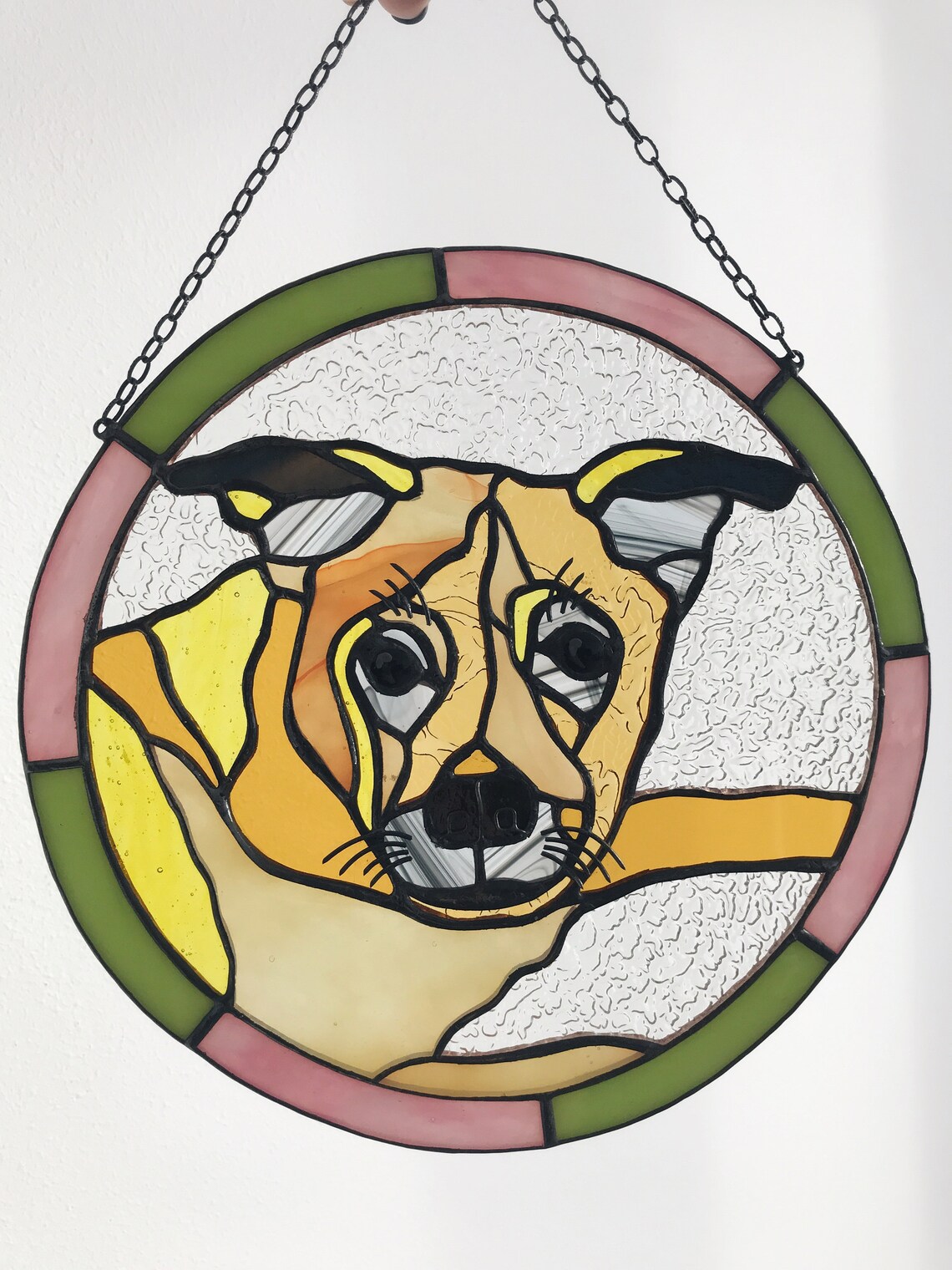 Stained Glass Dog Art Custom Suncatcher Tiffany Iridescent | Etsy
