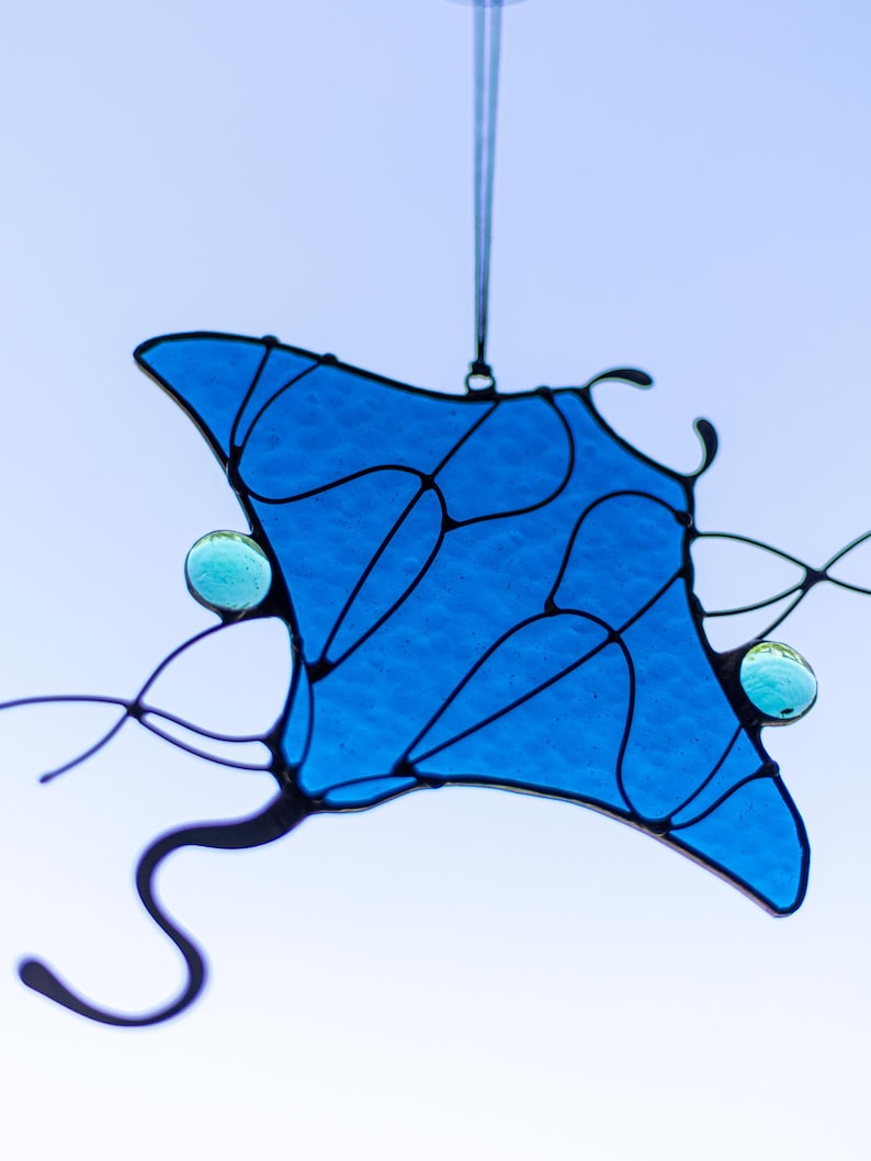 Stingray Stained Glass Suncatcher. Blue Sun Catcher Mini Manta Home ...