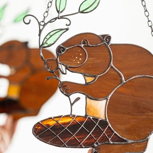 Stain Glass Beaver, Window Hanging Sun Catcher, Castor Wall Glass Art ...