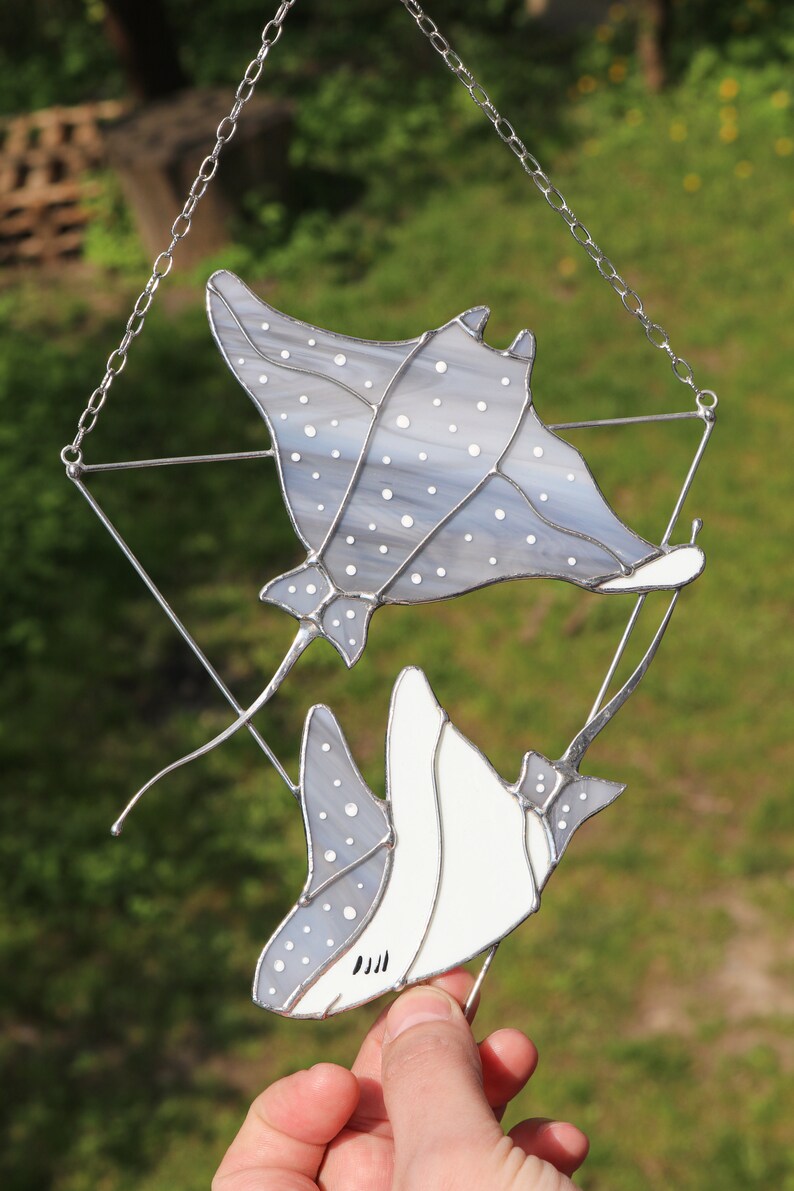 Devil Fish Stained Glass Stingray Manta Ray Suncatcher. Gray - Etsy