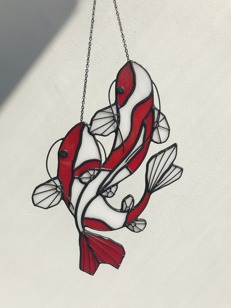 Stained Glass Red Fish Fancy Carp Suncatcher Panel Tiffany - Etsy
