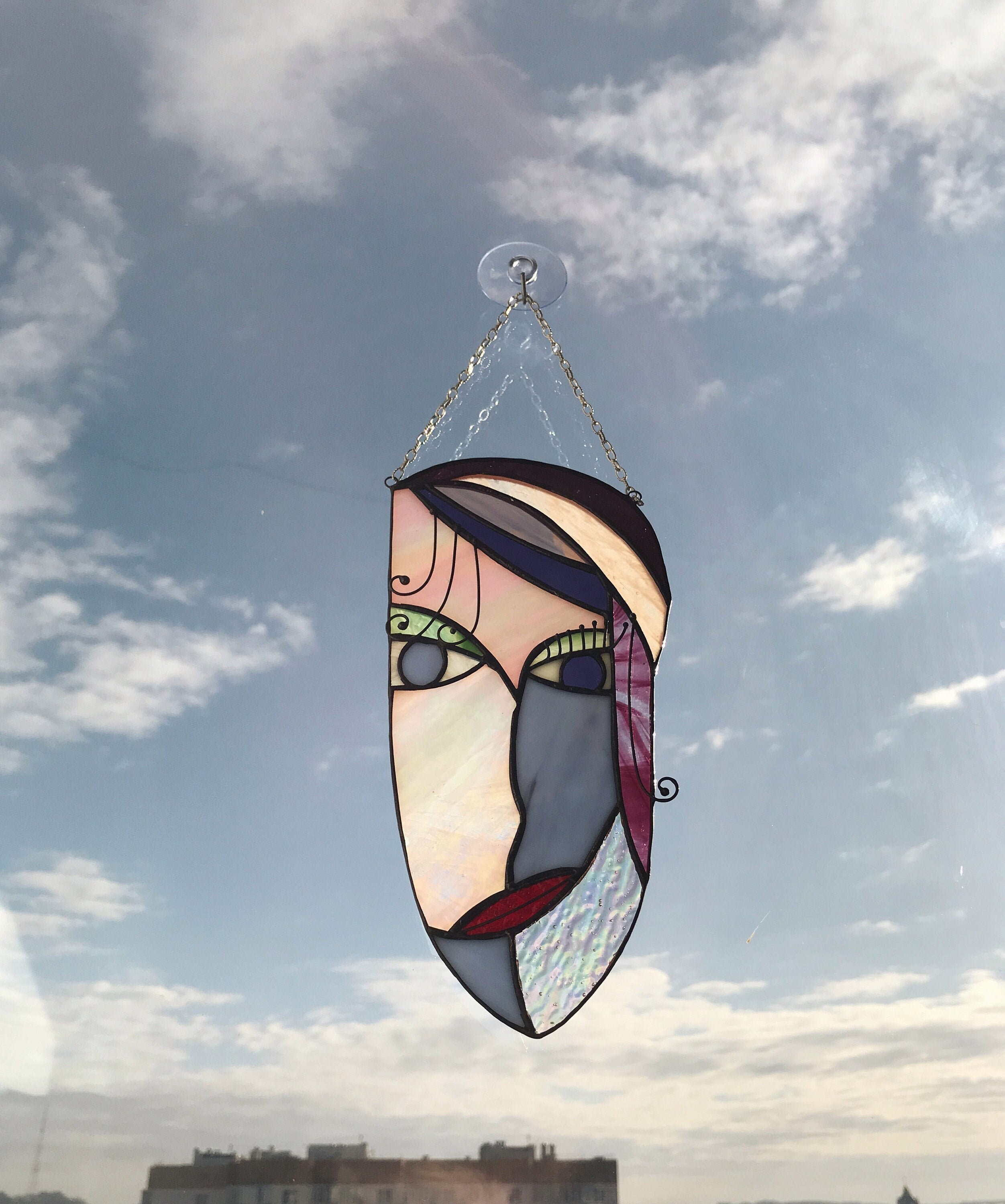Cling Picture of Girl Face Cloak Mask Stained Glass Panel - Etsy