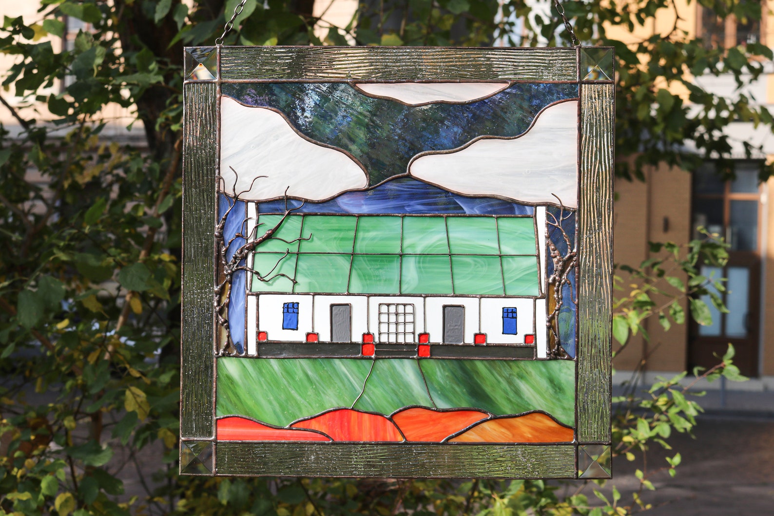 Custom Stained Glass Panel House Picture Home Wall Hanging | Etsy