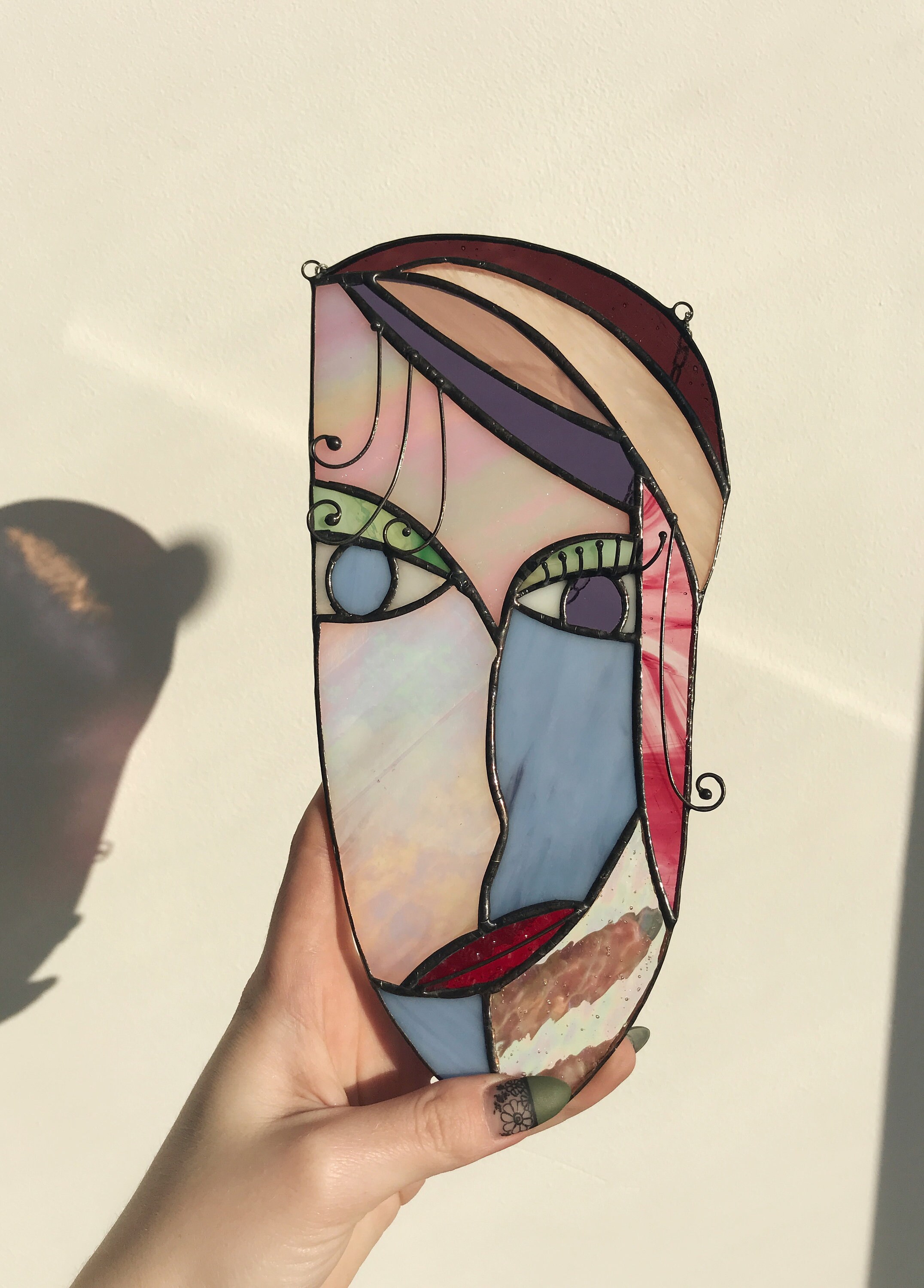 Cling Picture of Girl Face Cloak Mask Stained Glass Panel - Etsy