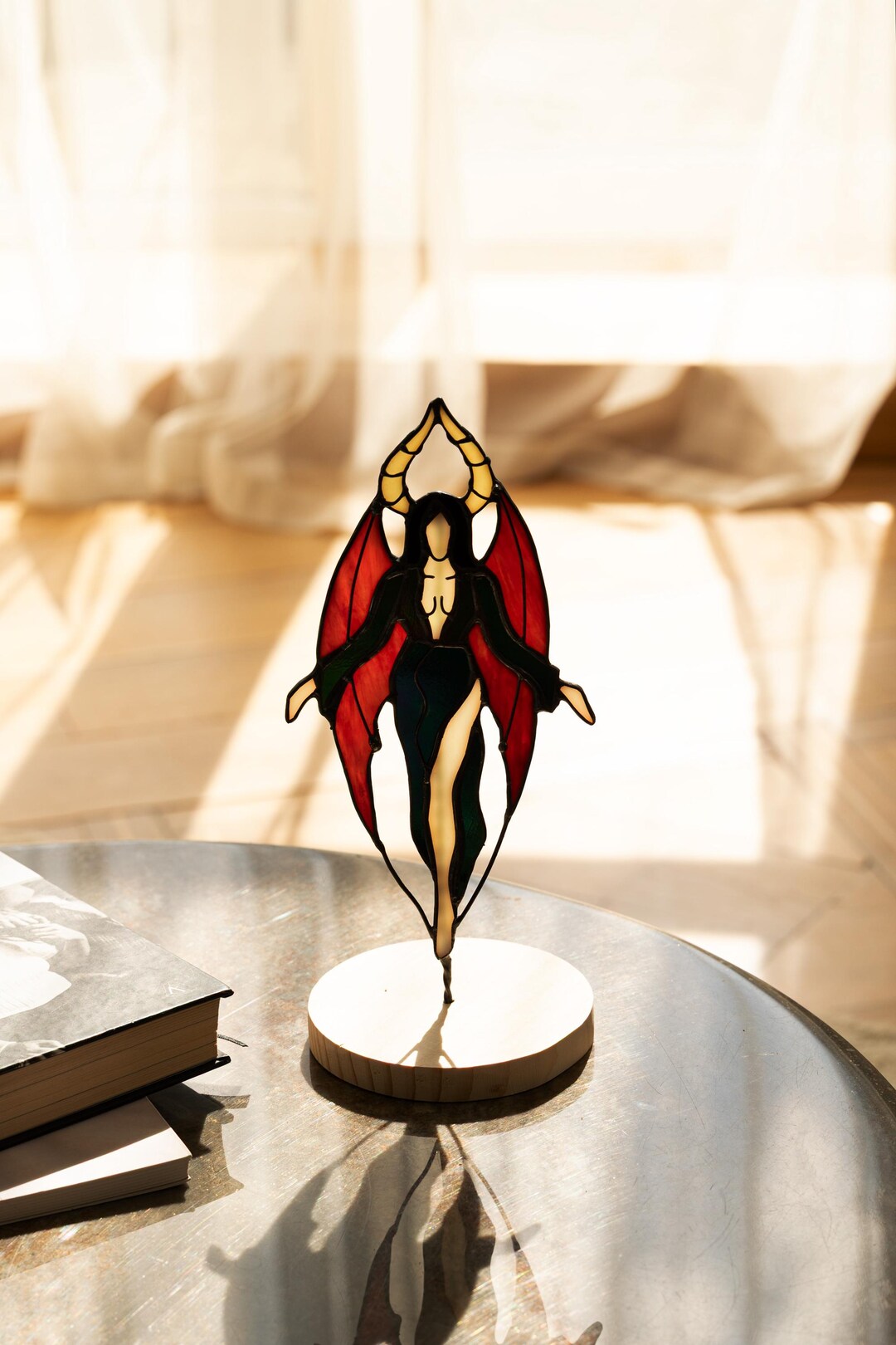 Stained Glass Fallen Angel Woman – Gothic Fantasy Stand, Dark Goddess ...