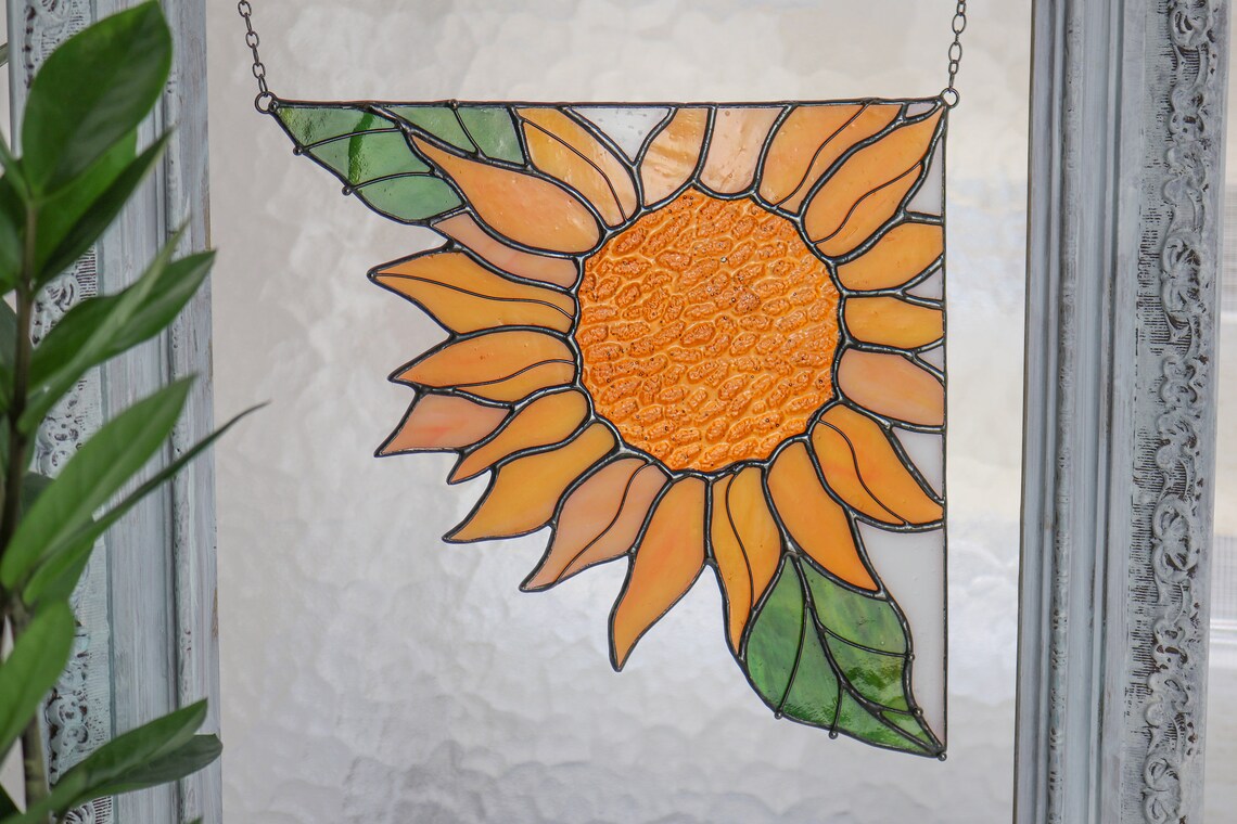 Corner Panel Yellow Sunflower Suncatcher. Stain Glass Tiffany - Etsy