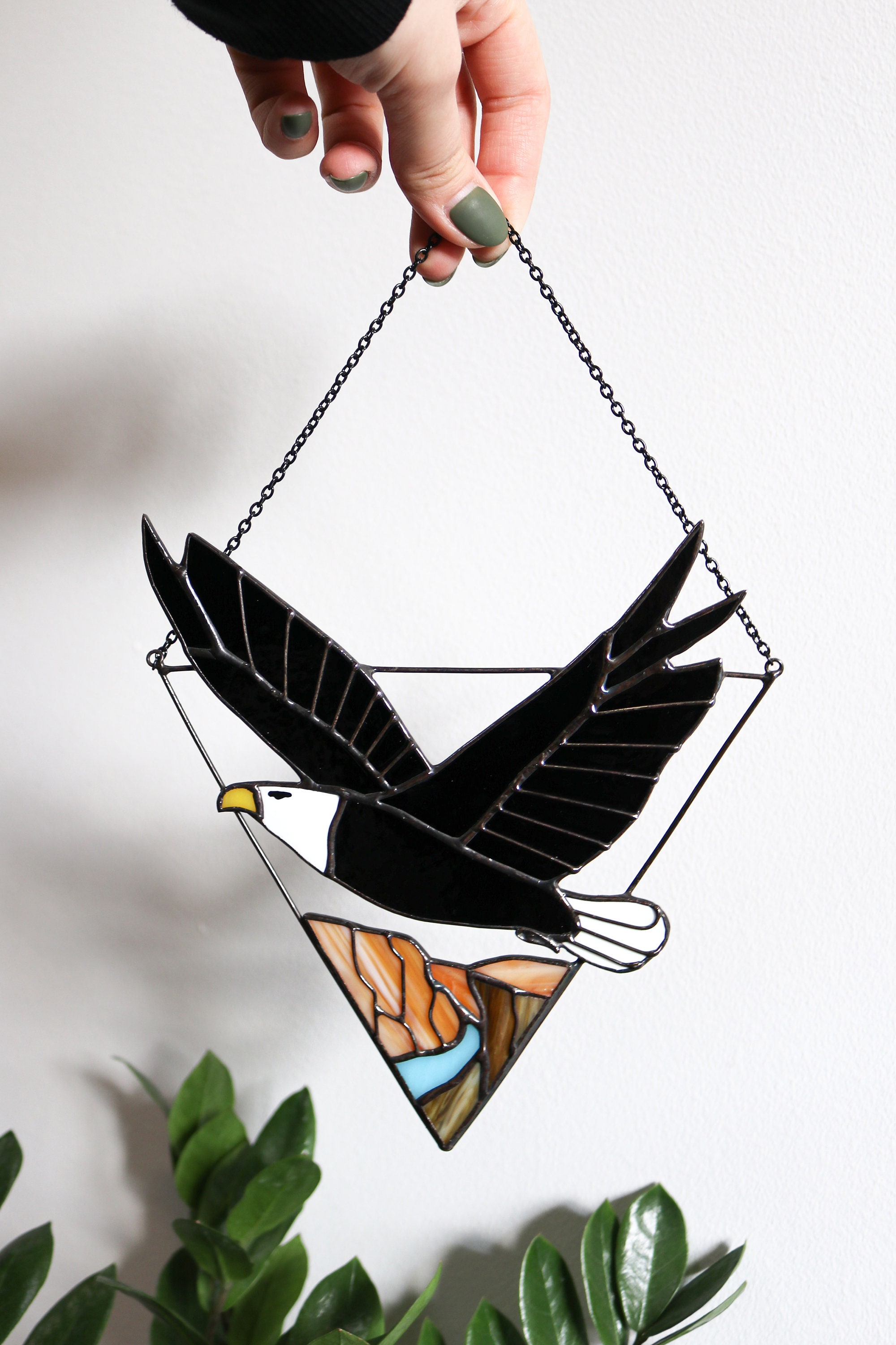 Bald Eagle Stained Glass Suncatcher Picture Hill Landscape - Etsy