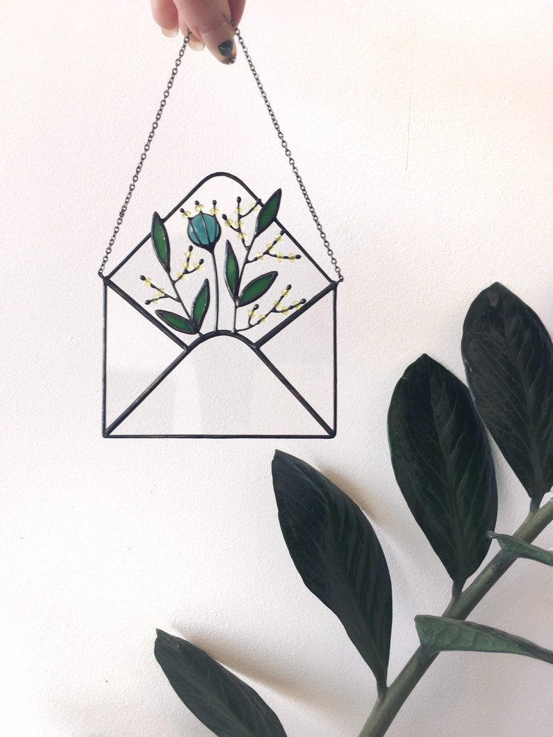 Stained Glass Green Clear Envelope Suncatcher Woman Gift Home - Etsy