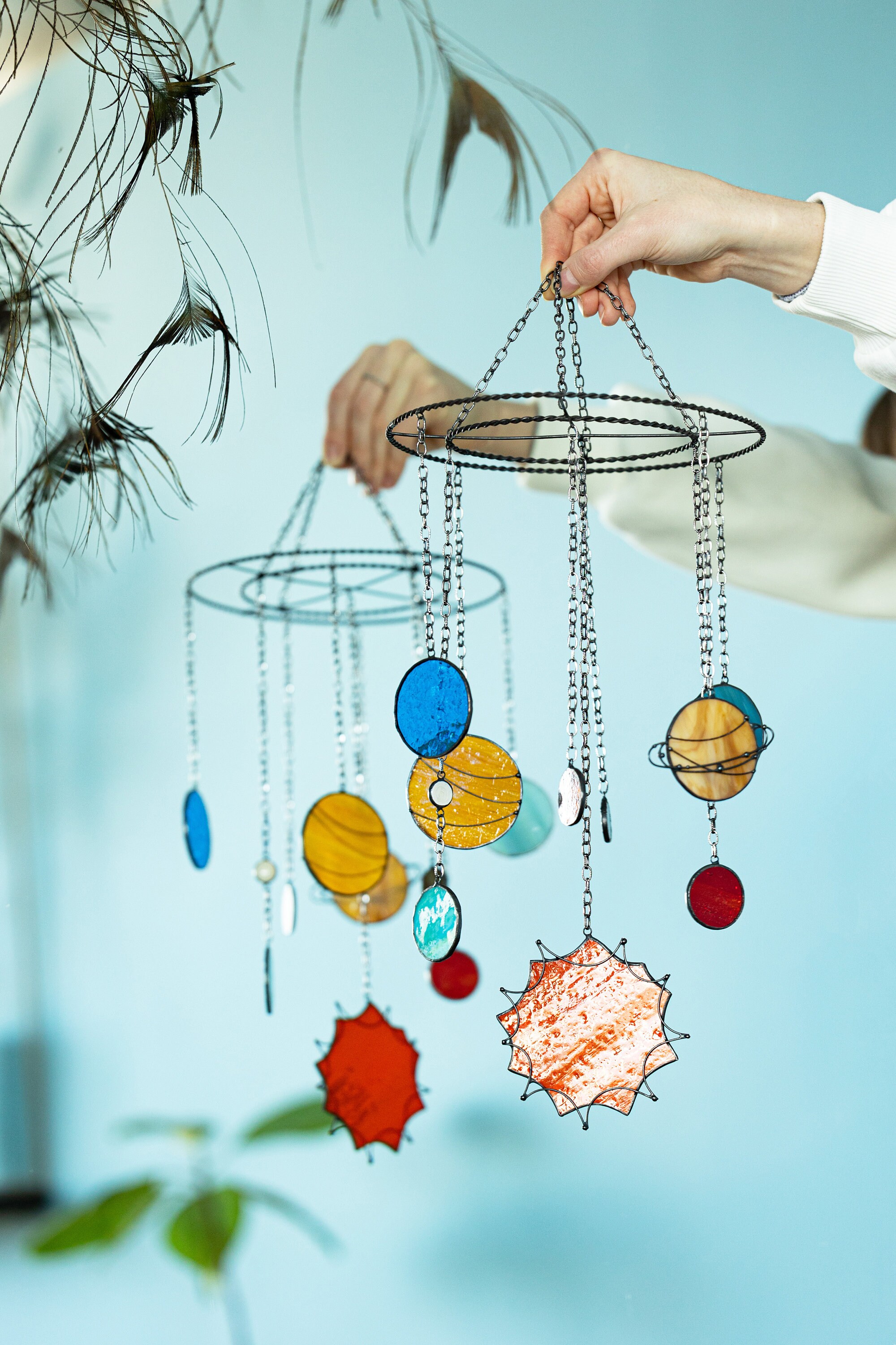Round Dream Sun Catcher Planets Suncatcher Solar System Stained Glass ...