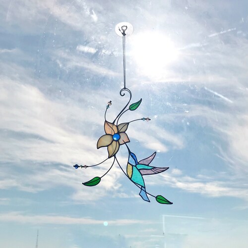 Hummingbird Stained Glass Suncatcher Panel Farmhouse Home - Etsy