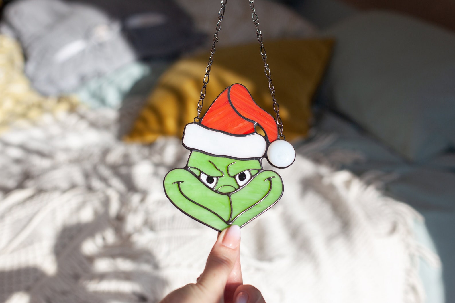 Grinch Suncatcher Stained Glass, Wall Window Hangings, Sun Catcher ...