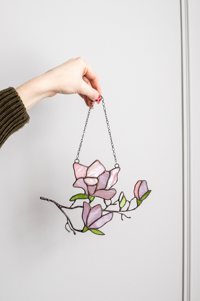 Magnolia Twig Branch Stained Glass Suncatcher Flower Gift - Etsy