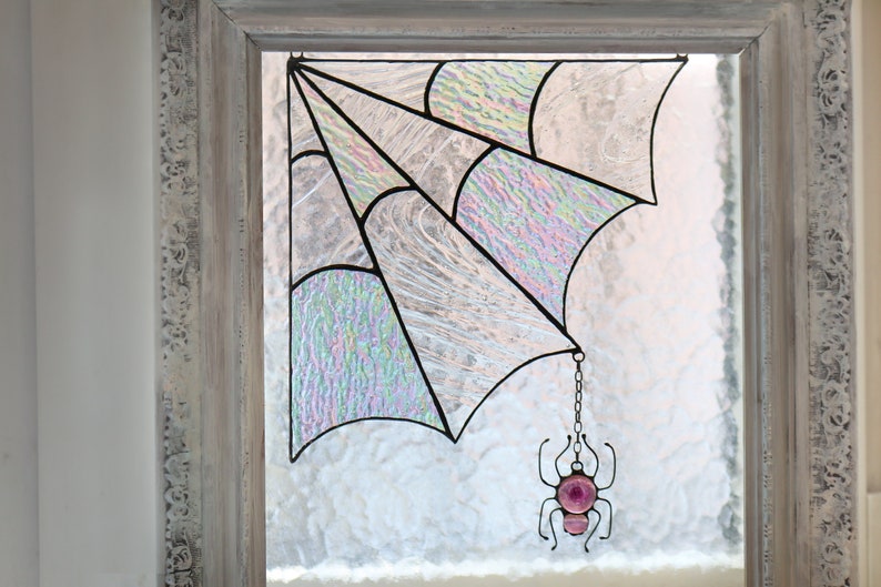 Halloween Stained Glass Spider Web Cobweb Net Suncatcher Panel - Etsy