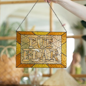 Custom Stained Glass Name Pub Sign Suncatcher Address Personalized Name ...