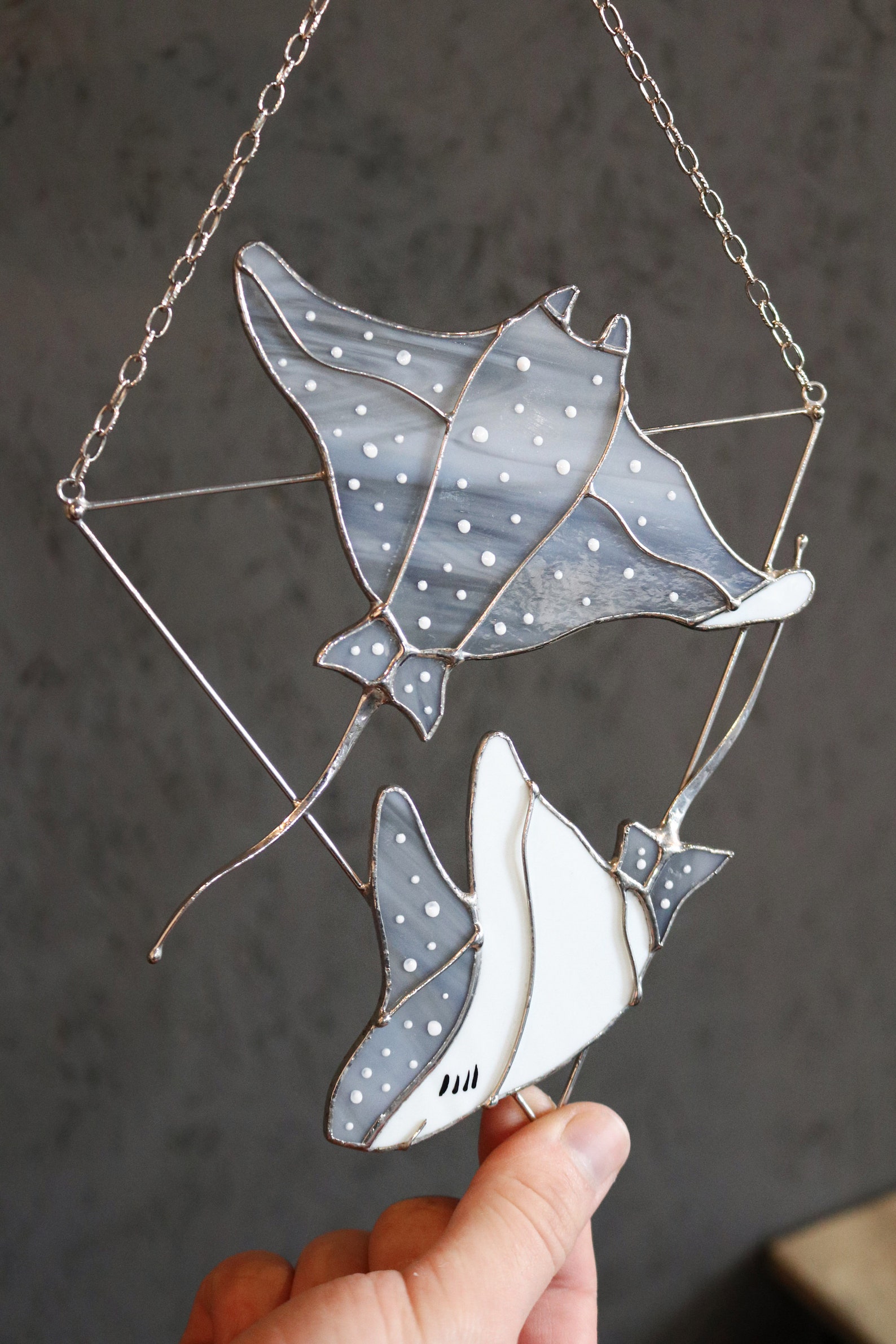 Devil Fish Stained Glass Stingray Manta Ray Suncatcher. Gray - Etsy